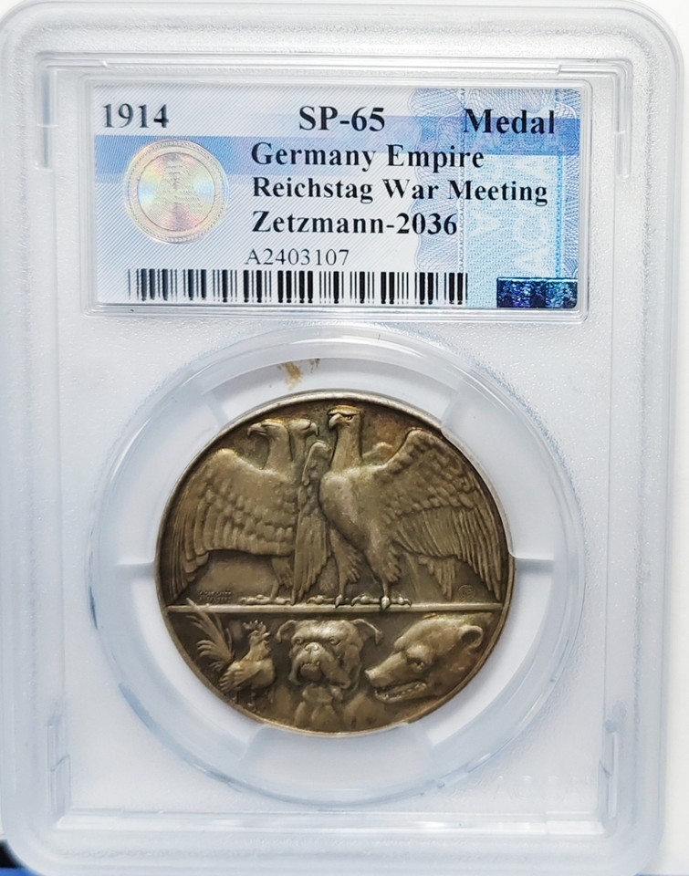 80. ACCA SP-65, 1914 Germany Empire, Reichstag War Meeting Silver Medal ...