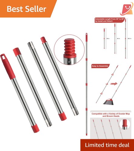 Stainless Steel Mop Handle Extension for Spin Mops Floor Cleaning 2.5-5 ...