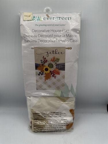 EVERGREEN DECORATIVE HOUSE FLAG FALL FLORAL GATHER EMBELLISHED 28" x 44 ...