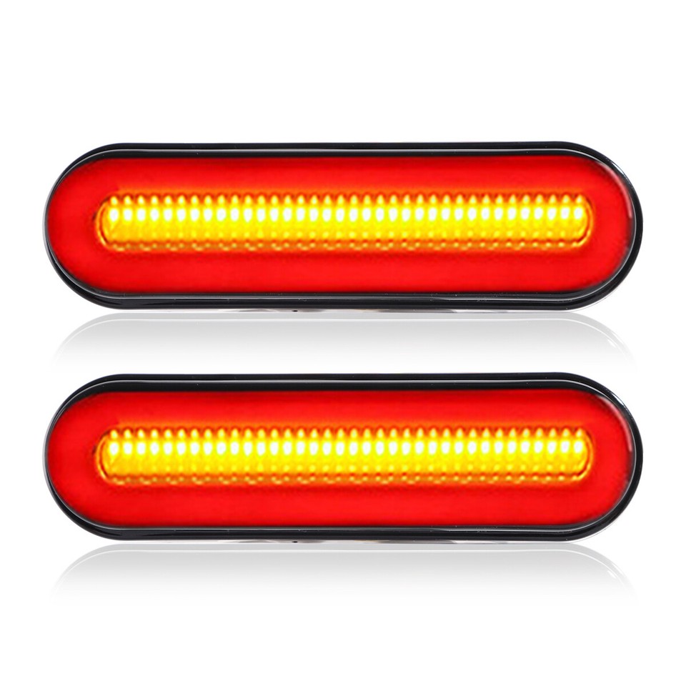 2PCS Flowing Red/Amber LED Truck Trailer Stop Turn Tail Brake Lights ...
