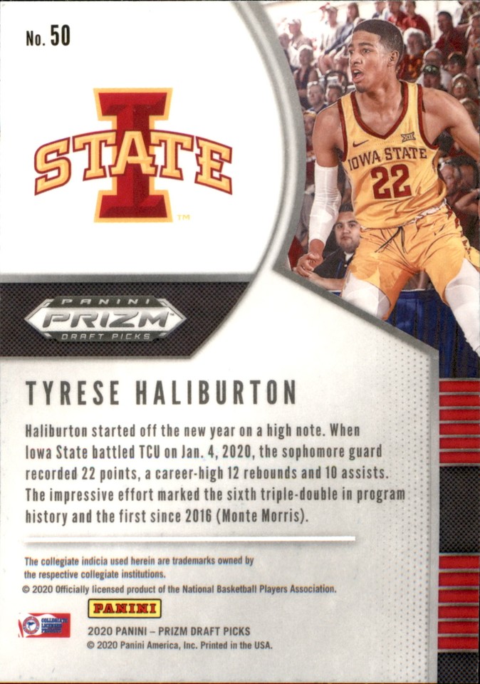2020-21 Panini Prizm Draft Picks #50 Tyrese Haliburton RC Rookie Card ...