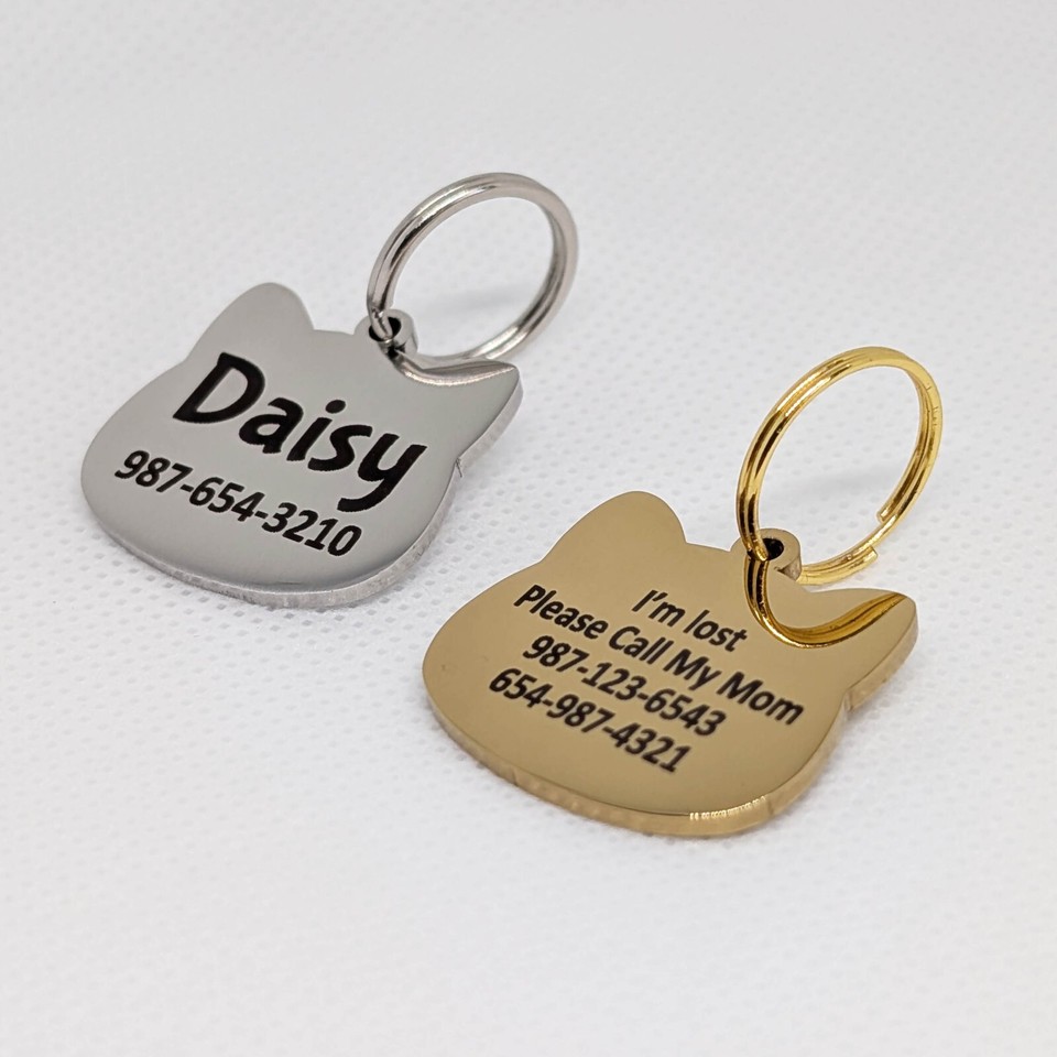 Custom Stainless Steel Double Side Engraved Personalized Cat Pet tags ...