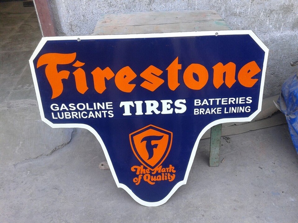 PORCELAIN FIRESTONE TIRES ENAMEL SIGN 36 INCHES DOUBLE SIDED | eBay