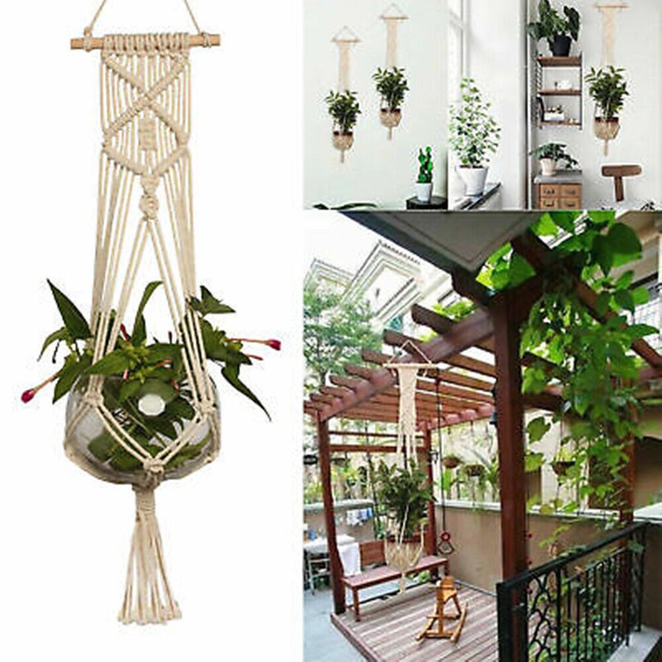 2PCs Handmade Flower Pot Hanging Baskets Macrame Plant Hanger Flowerpot ...