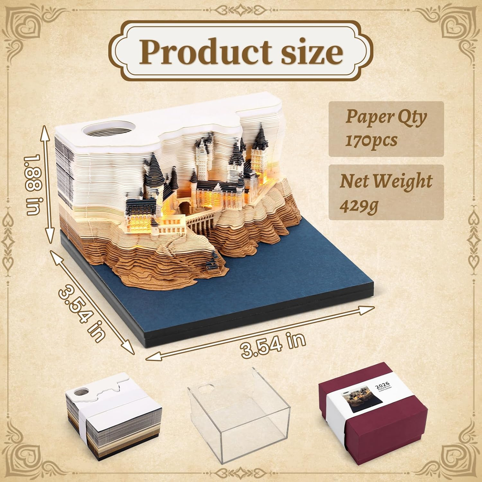 3D Time Piece Calendar 2026 3D Tear Away Mini Desk Calendar with LED ...