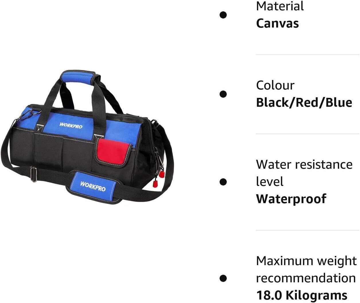 WORKPRO Tool Bag 18-inch, Large Heavy Duty Tool Bag Organiser, Multi ...