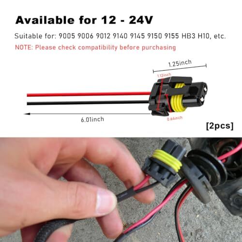 2 PCS Female Adapter Wiring Harness Socket, 9005 9006 HB3 HB4 Pigtail ...