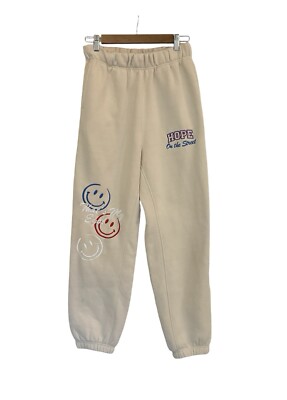 Smiley Face Streetwear Jogger Sweat Pants Womens Cream Cotton Fleece ...
