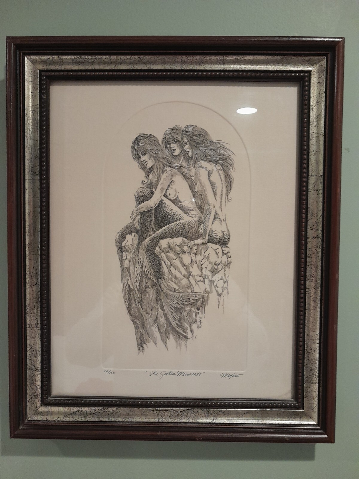 NUMBERED & FRAMED J.D. MAYHEW ETCHING, 17" x 14" LA JOLLA MERMAIDS,FREE ...