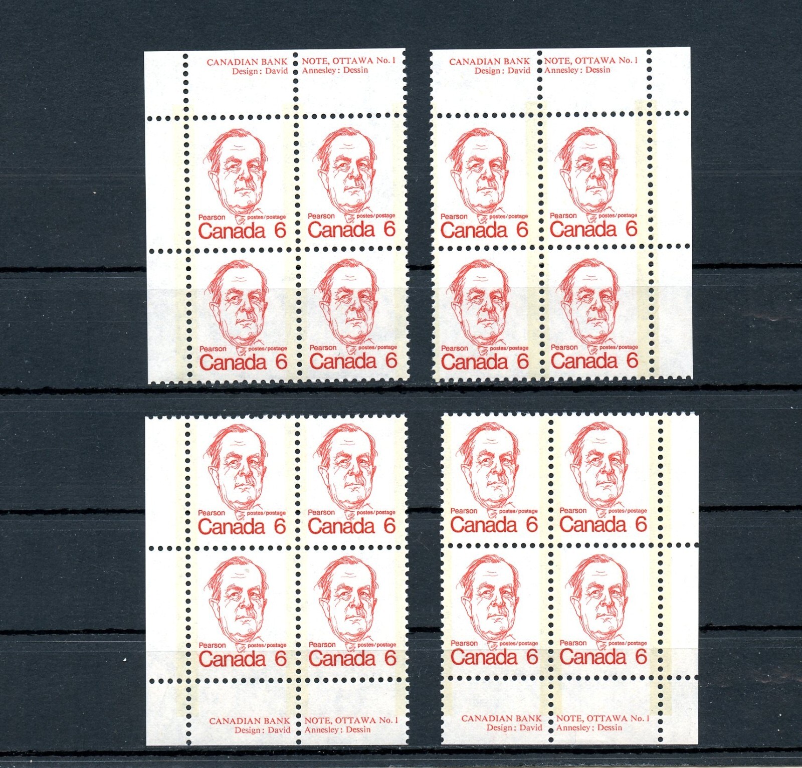 LOT 3431 MINT 591iii P1 MATCHING SET PLATE BLOCKS CARICATURE LESTER B ...