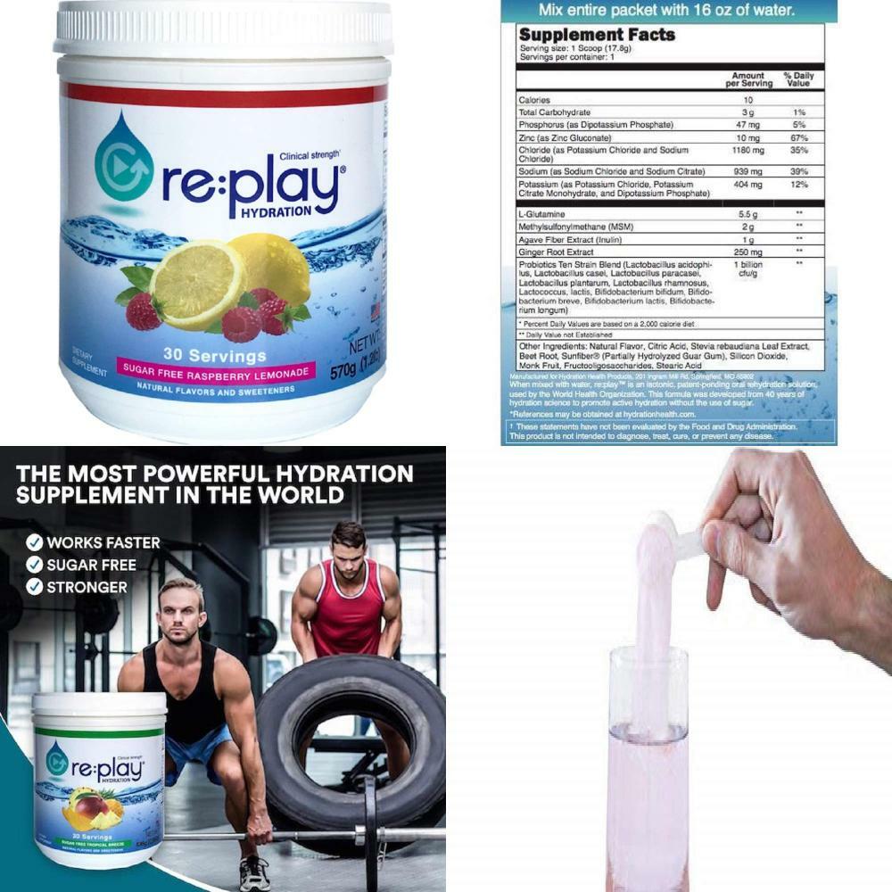 Re:Play Hydration Recovery Drink Powder, Raspberry Lemonade - 570g tub ...