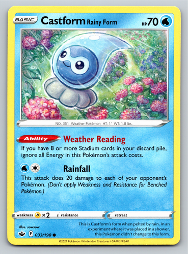 Castform Rainy Form 033/198 Common Chilling Reign Pokemon Card - NM ...