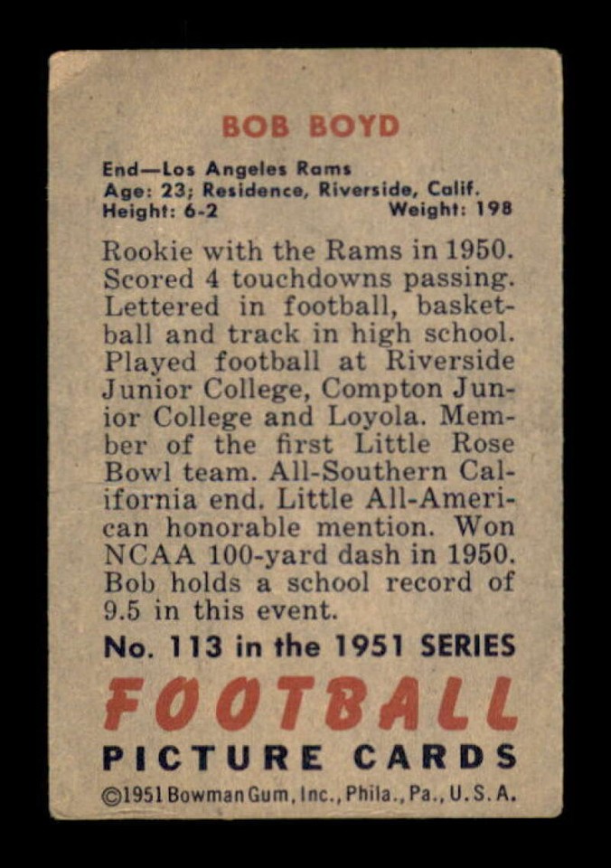 1951 Bowman #113 Bob Boyd G LA Rams 555573 | eBay