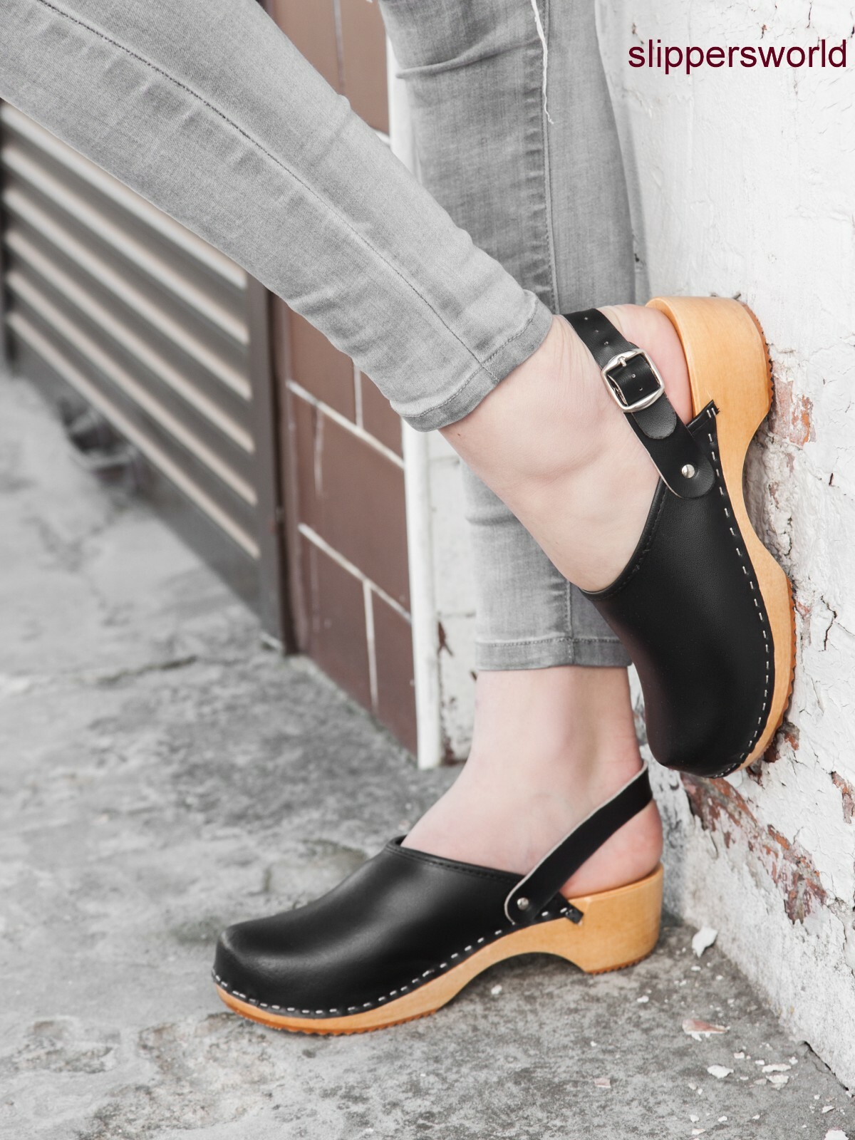 Women's Hand Made Clogs Ladies Wooden Sole 100% Natural Leather Upper ...