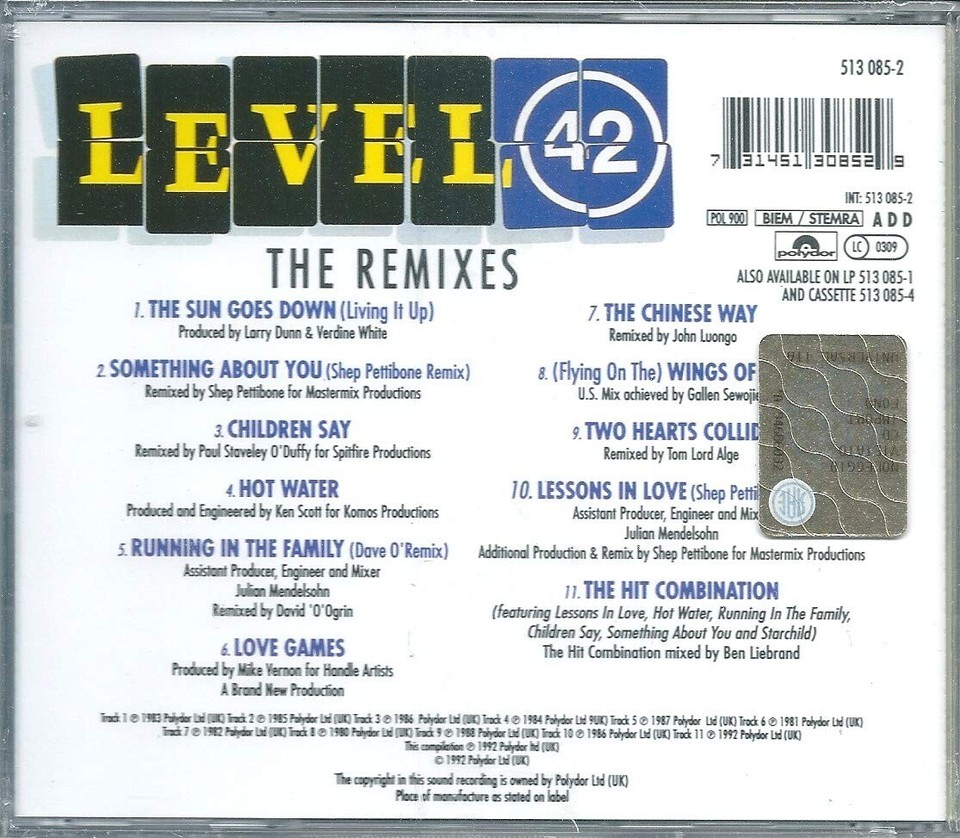 Level 42: The Remixes Imported ed. Import, Extra Tracks Level 42 Format ...