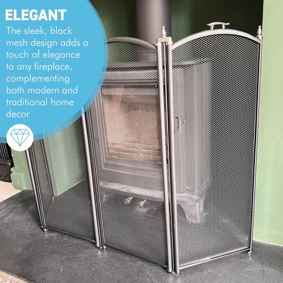 4-Panel Folding Mesh Fire Guard Screen - Fireplace Safety Protector ...