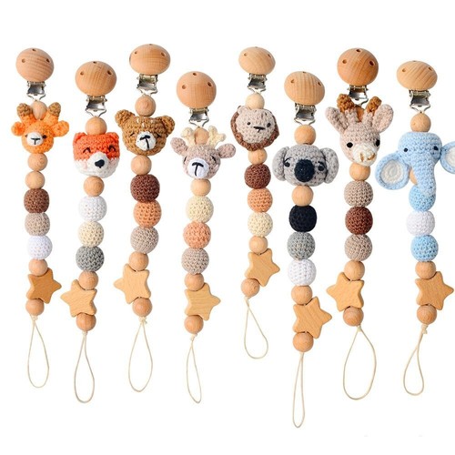 Crochet Animal Pacifier Clips Baby Pacifier Chain Baby Teether Toys ...