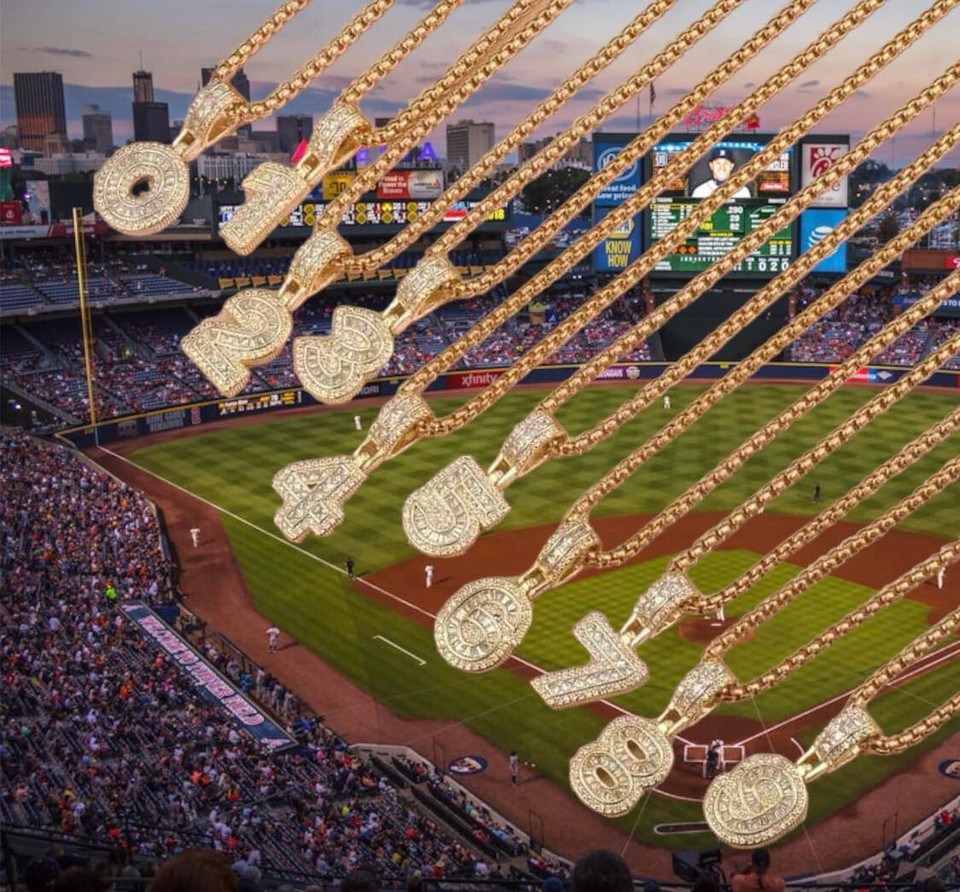 Boys Mens Baseball 14K Gold Plated Iced Number Pendant Chain Drip ...