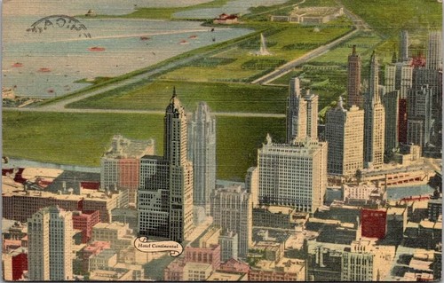 IL, Chicago Ariel View of the Hotel Continental c. 1948 Vtg Postcard 50 ...