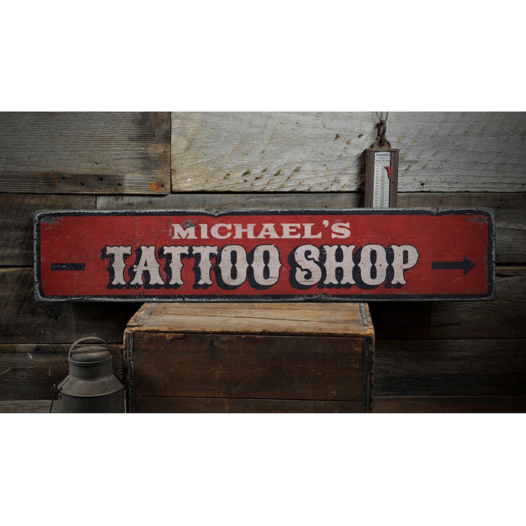Tattoo Shop, Custom Store Owner Tattoo - Rustic Distressed Wood Sign | eBay
