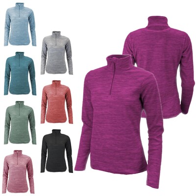 Women’s Melange Zip Neck Lightweight Fleece Top | Microfleece Warm ...