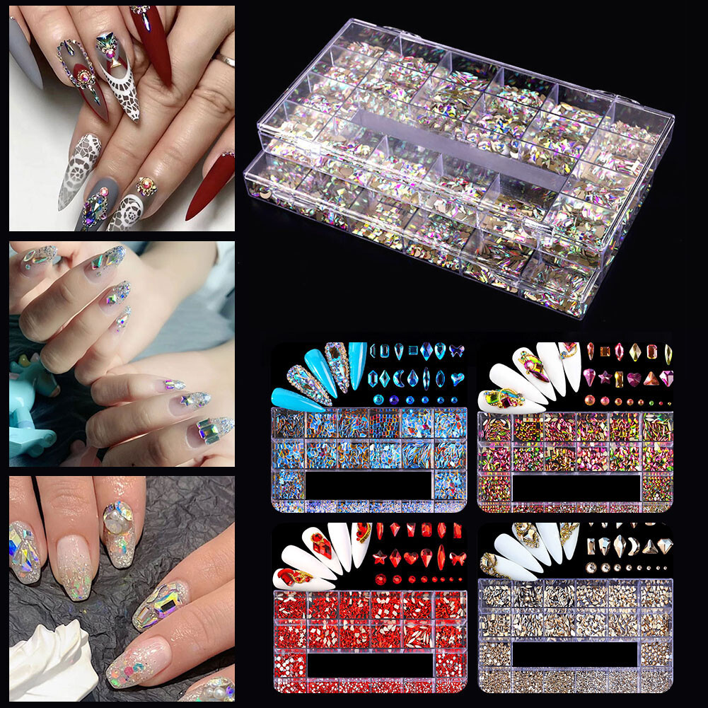 3000PCS 3D Mix Crystals Nail Set Flat Rhinestones Gem Bling Diamante ...
