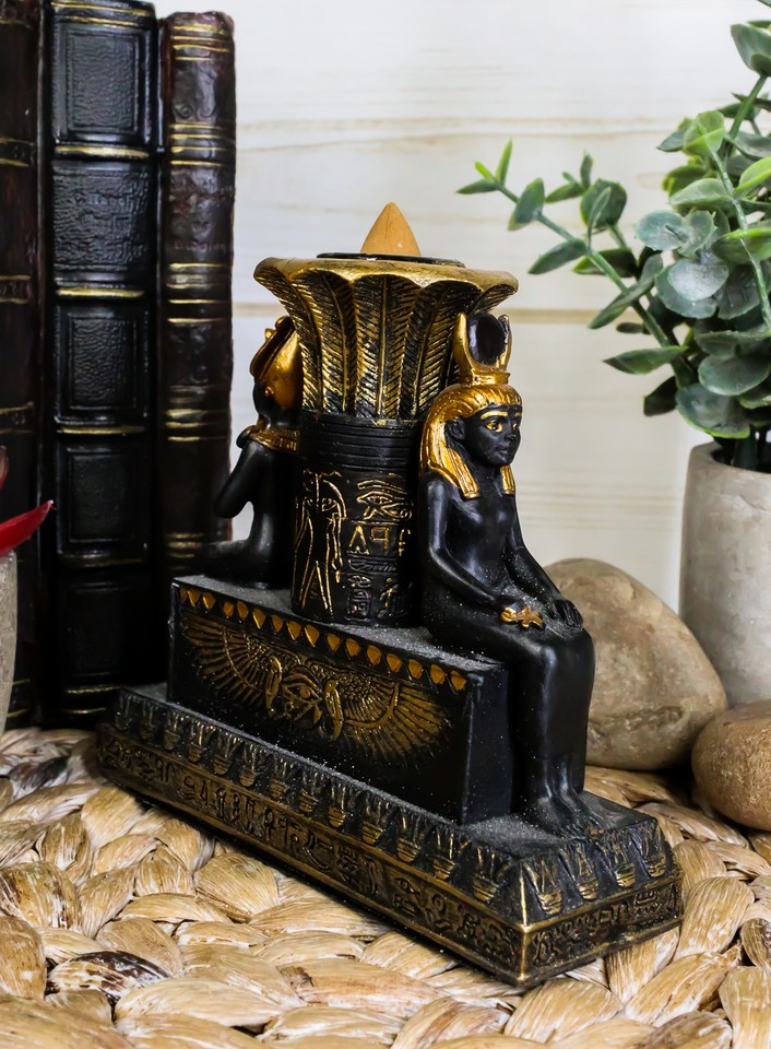 Ebros Ancient Egypt Black and Gold Seated Isis and Osiris Pillar Candle Holder | eBay