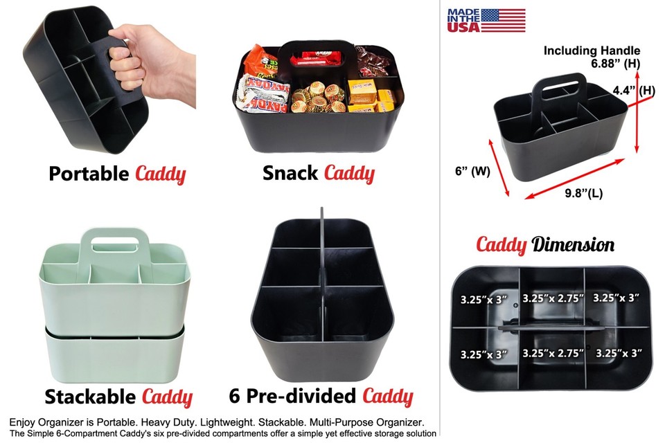 Small Stackable and Portable Simple 6-Compartment Caddy - Made In USA ...
