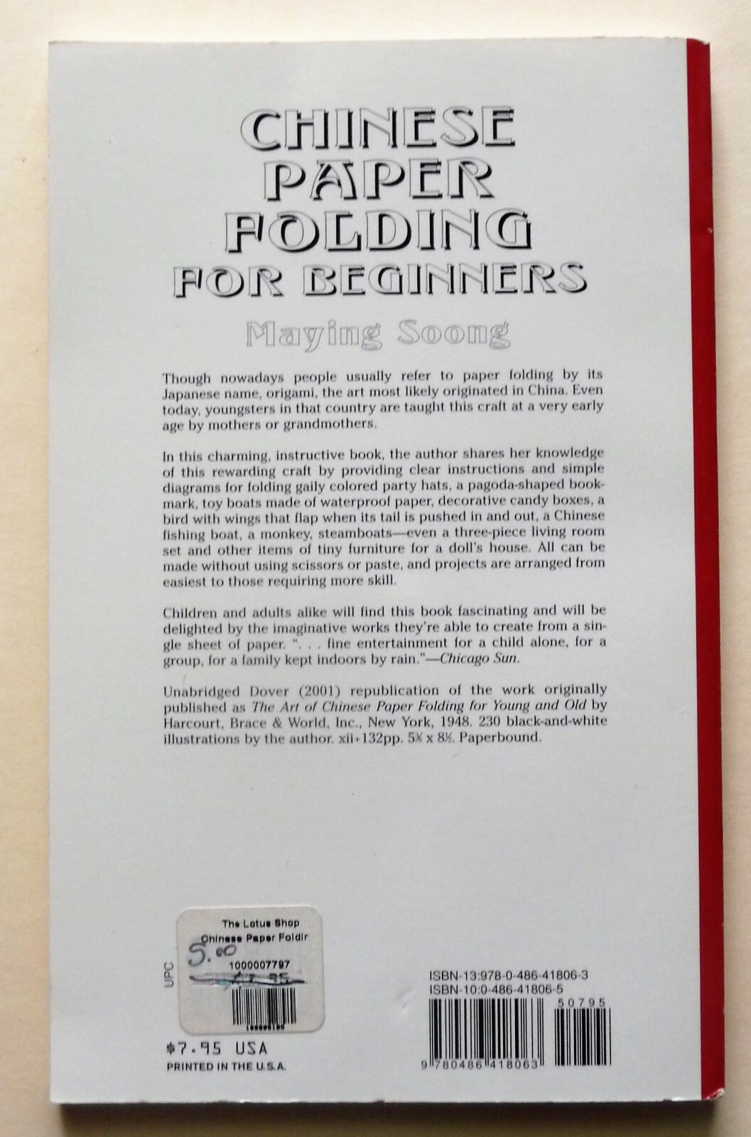 Chinese Paper Folding for Beginners by Maying Soong (2002, Trade ...