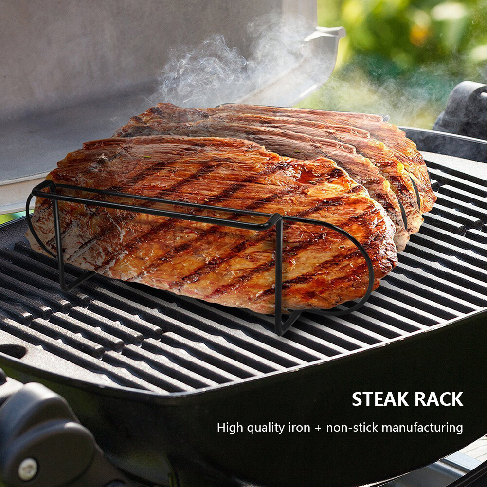 BBQ Rib Rack Stand Anti-Corrosion Iron Roasting Stand Holds for Smoker ...