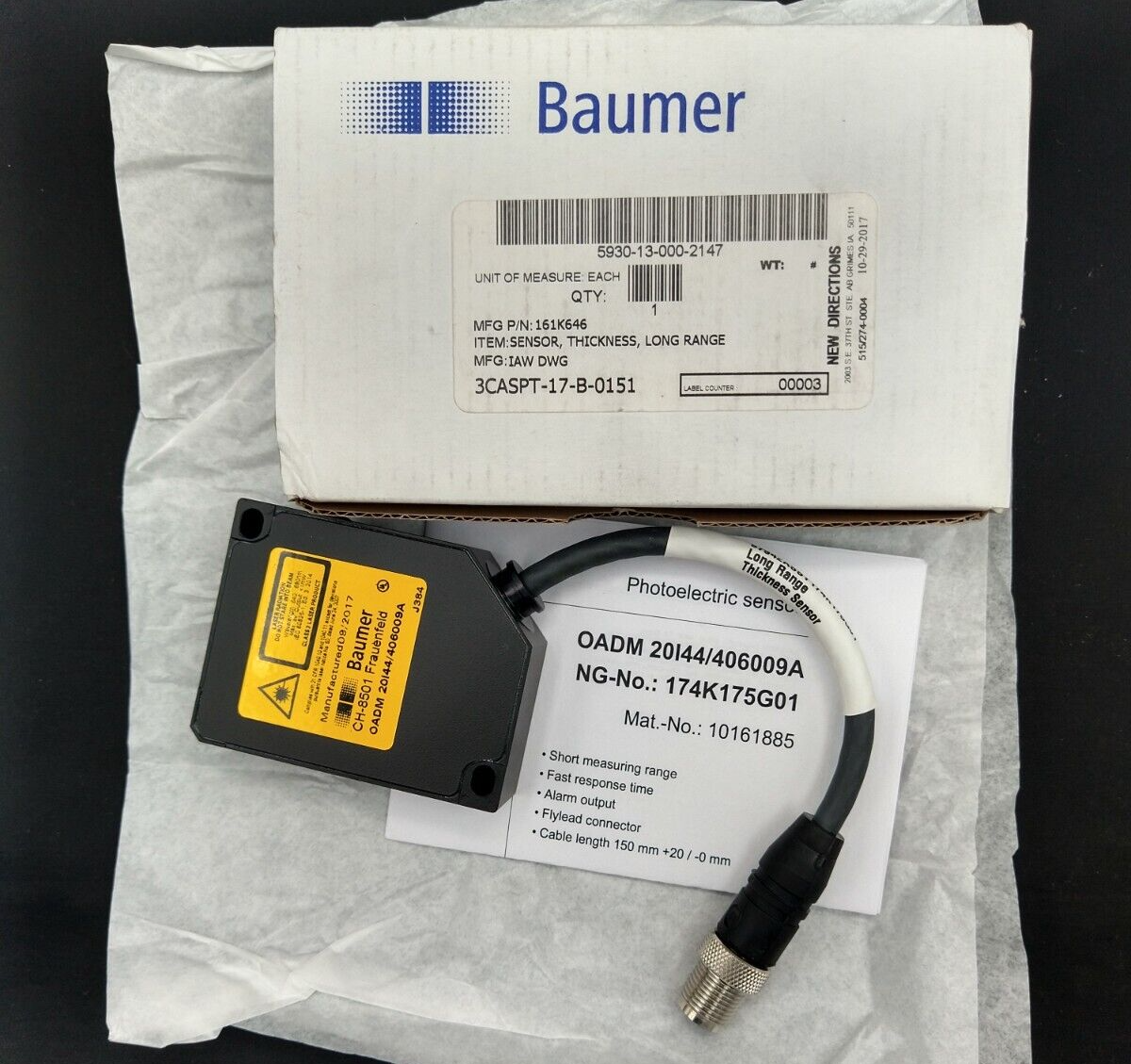BAUMER 10161885 CH-8501 THICKNESS SENSOR LONG RANGE Photoelectric ...