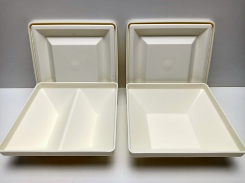 Tupperware Zen Square Bowls x 2 - Cream - With Lids - 2 Cup / Stackable ...