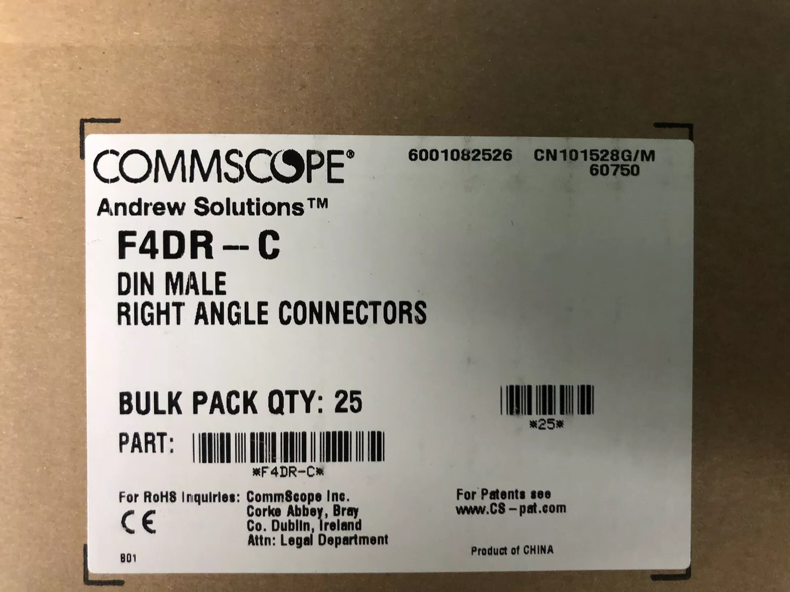 Commscope Din Male Right Angle Connector, F4DR-C | eBay