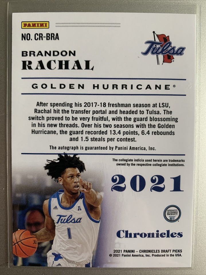 2021 Panini Chronicles Draft Picks Brandon Rachal ROOKIE AUTO Tulsa ...