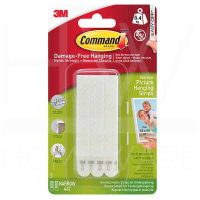 3M Command Damage-Free Picture Hanging Narrow Self Adhesive Strips 17207 | eBay UK