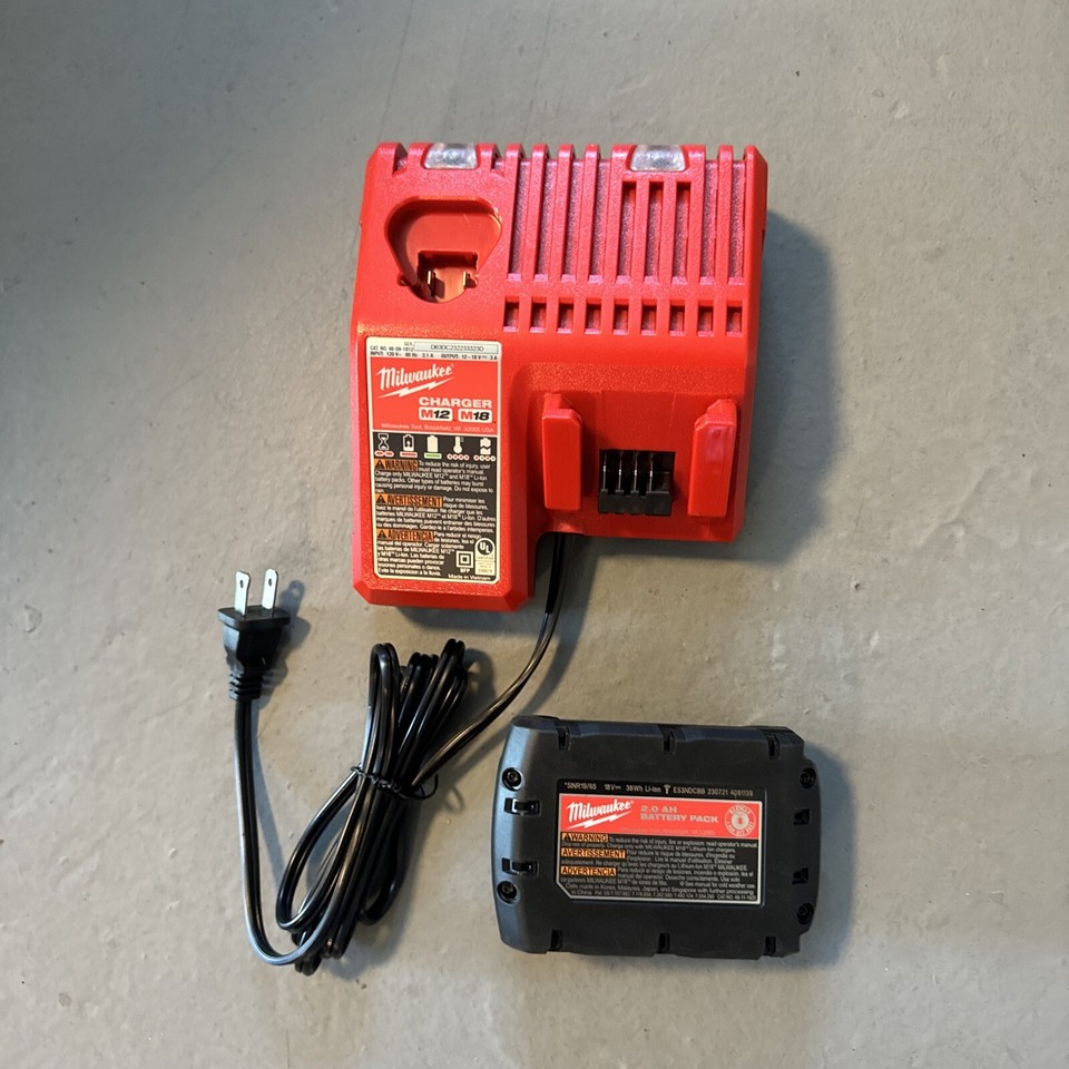 Milwaukee 12V-18V 2.0Ah M18 Battery with Charger Kit 48-11-1820 New | eBay