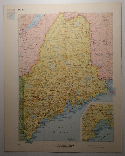 Vintage MAINE Atlas Map 1962 MSM Rand McNally Cosmopolitan World Atlas ...