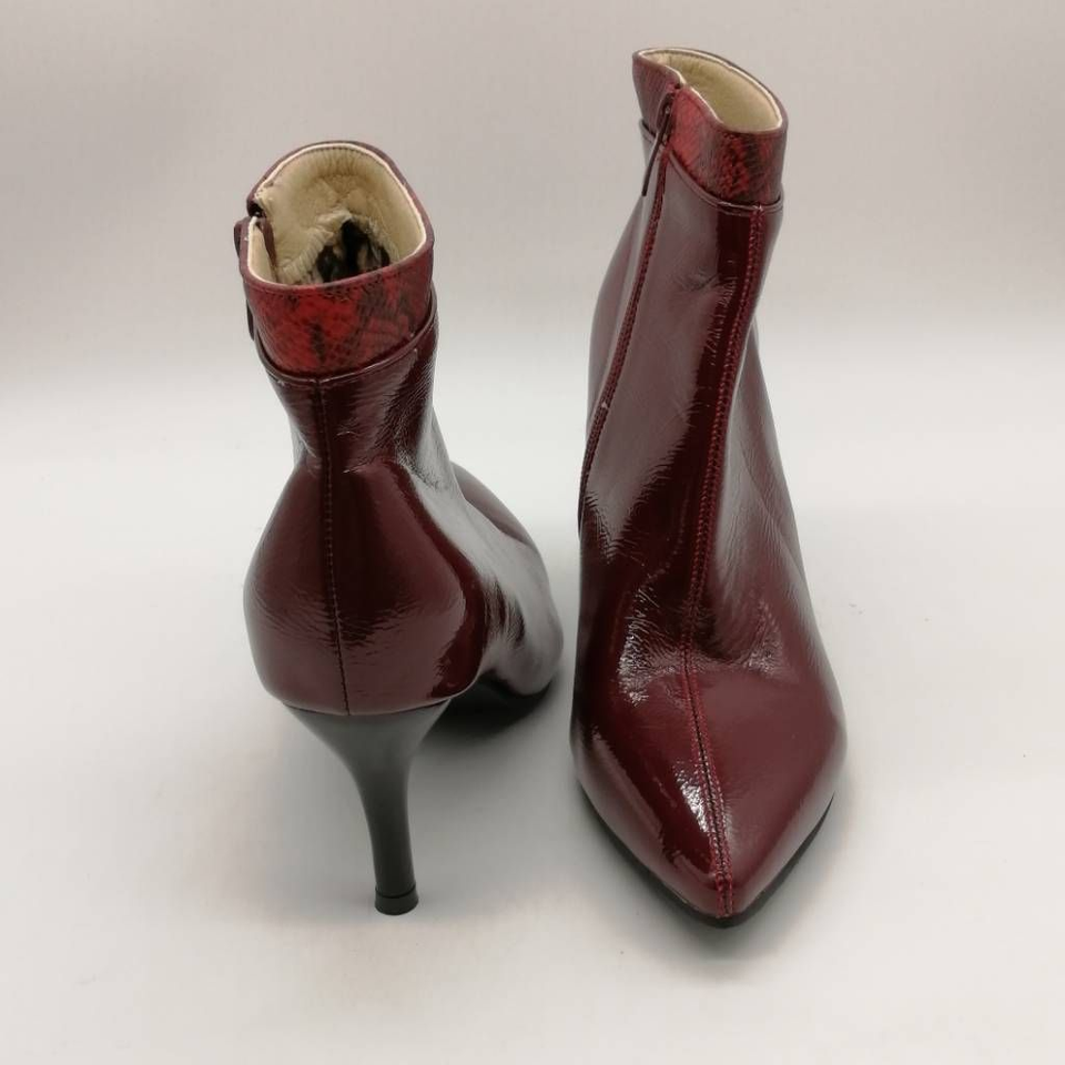 Jingpin Womens Ankle Boots Red Patent Slim Heel Zip Snakeskin Trim EU ...