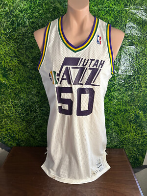 1989-90 Utah Jazz Basketball #50 NP Removed Game Jersey Sand-Knit Size ...