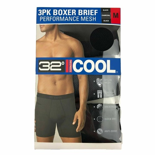 32 Degrees COOL Men's 3PK Performance Mesh Boxer Briefs MEDIUM 32-34 ...
