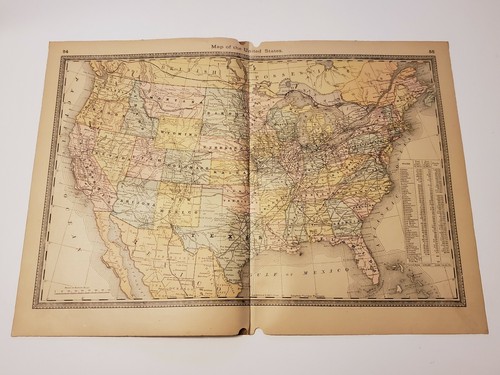 Map of the United States Color Map c. 1884 Large Engraving | eBay