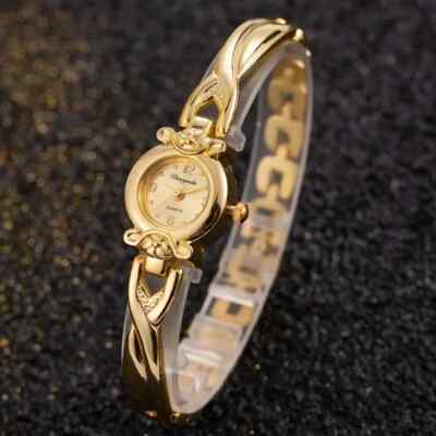 Women Quartz Dress Bracelet Watch Golden Tone Stainless Steel Strap ...