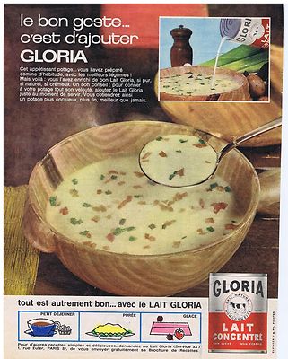 PUBLICITE ADVERTISING 104 1963 LAIT GLORIA le bon geste c'est d'ajouter ...