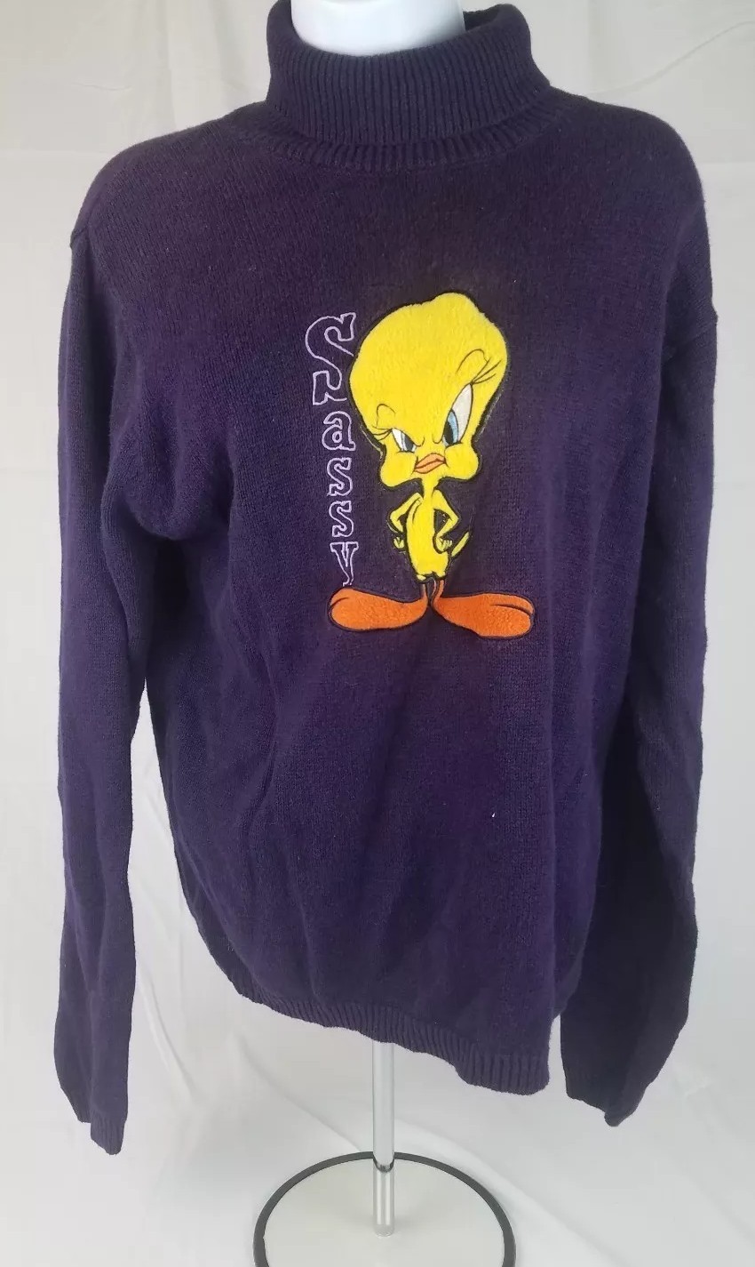Vintage Tweety Bird Sassy Purple Sweater size Large Jerry leigh, Warner ...