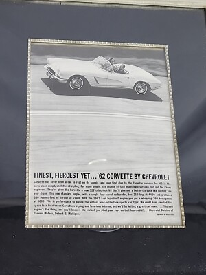 Corvette Magazine AD 1962 Framed Original Chevrolet Advertisement Chevy ...