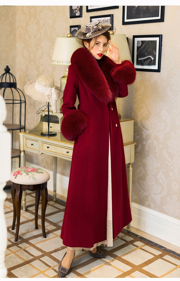 White Thick Wool Jacket Womens Slim Fit Cashmere Real Fox Fur Collar ...