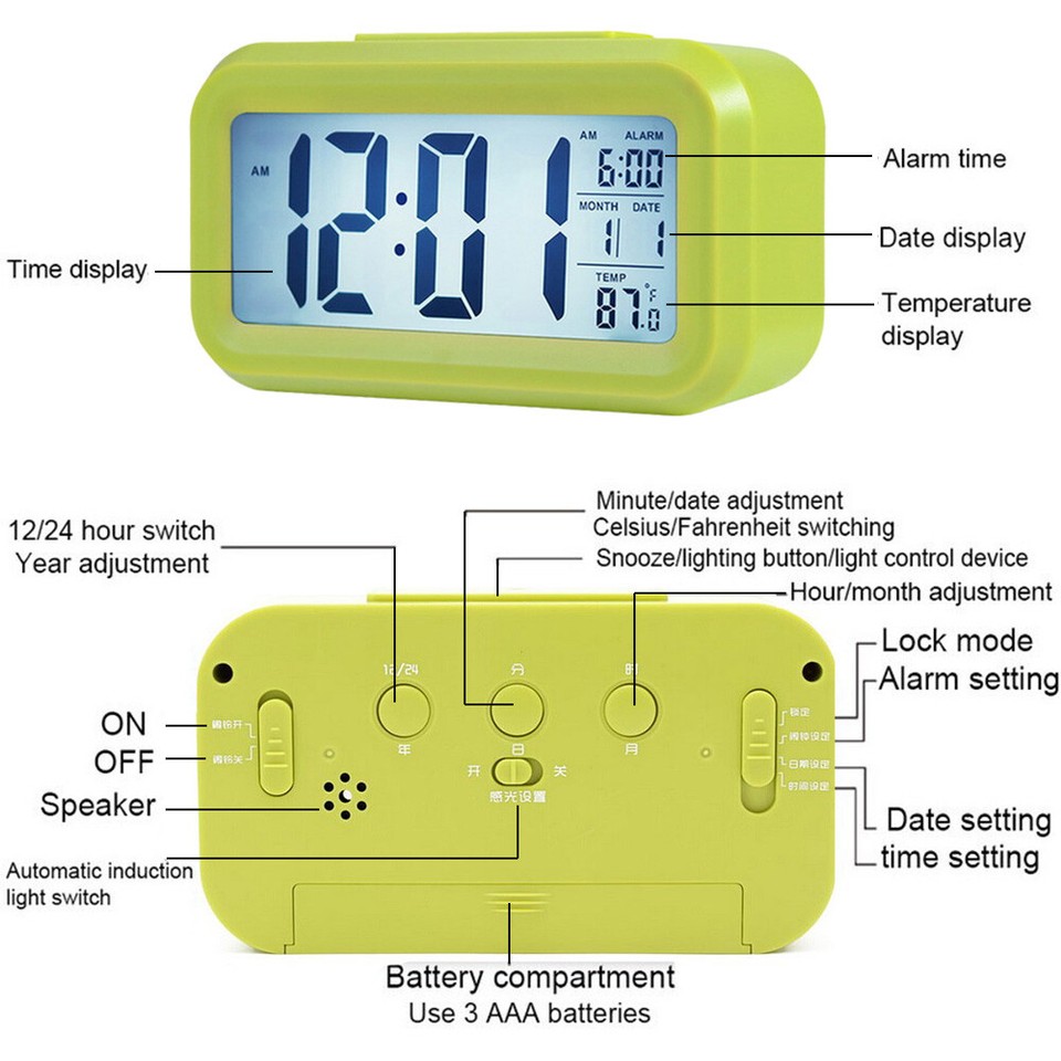 Digital Alarm Clock with Date and Temperature Snooze Button on X9E1 | eBay
