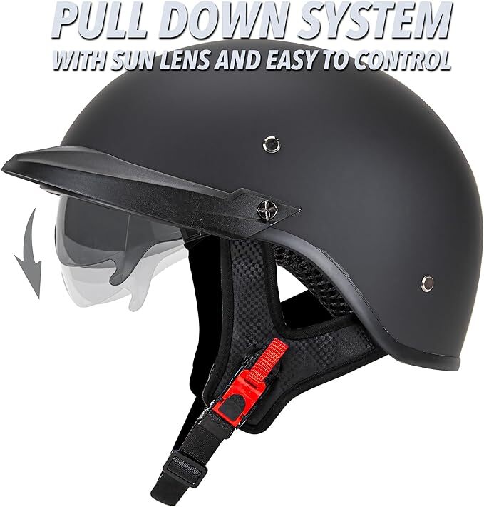 Cartman Motorcycle Open Face Helmet with Visor, Matte Black 513 Open ...