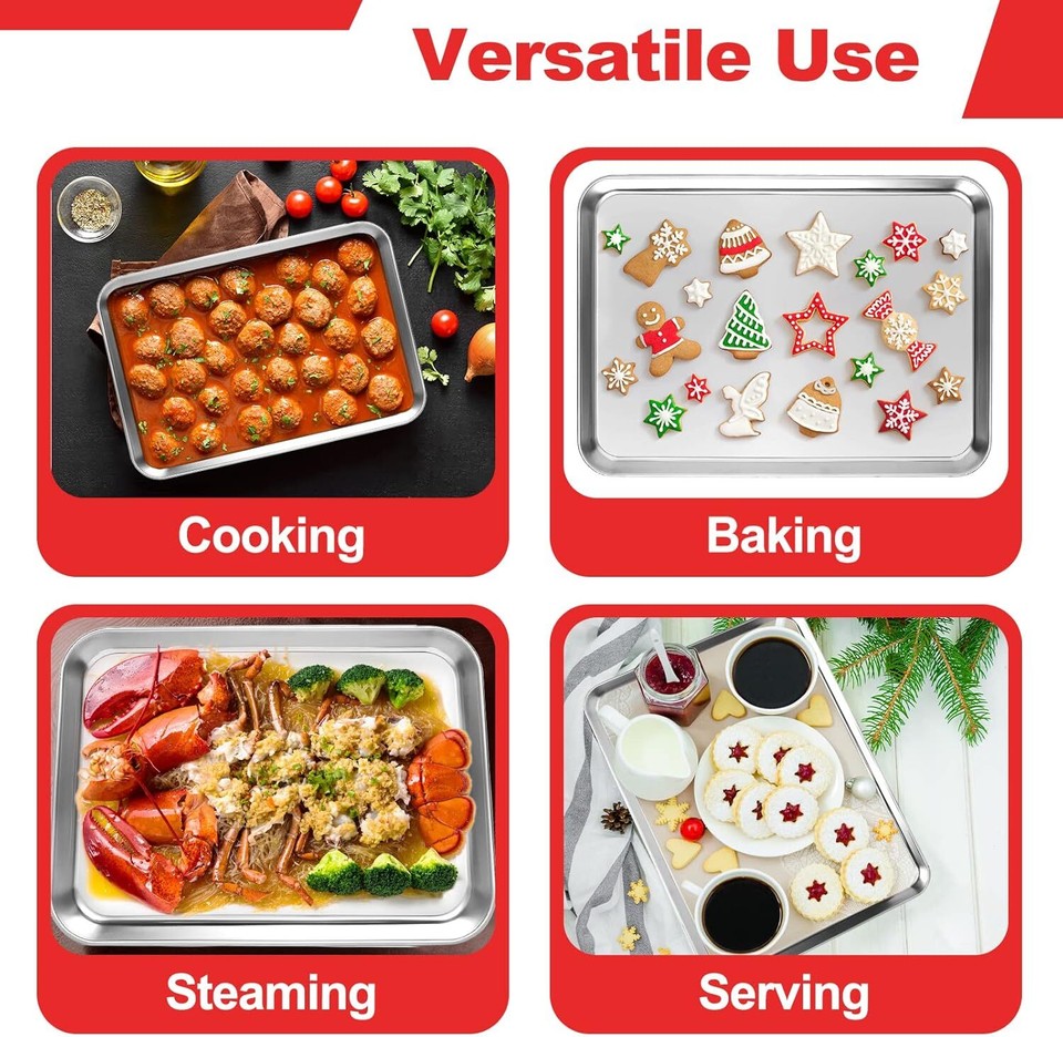 Set of 4 Stainless Steel Baking Cookie Sheet Oven Pans for Cooking ...