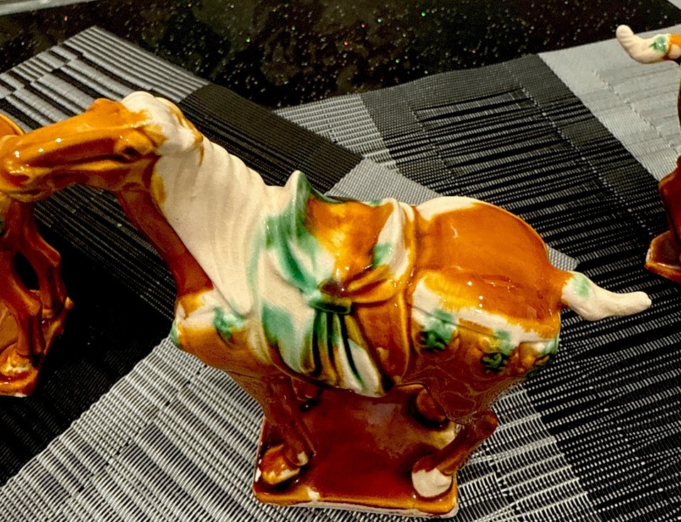 3 Vintage Chinese Tang Dynasty Drip Style Glaze Ceramic War Horse ...